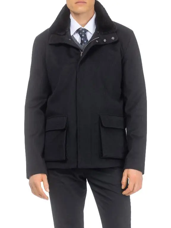 Gorski Wool Jacket With Detachable Shearling Collar - Black/black
