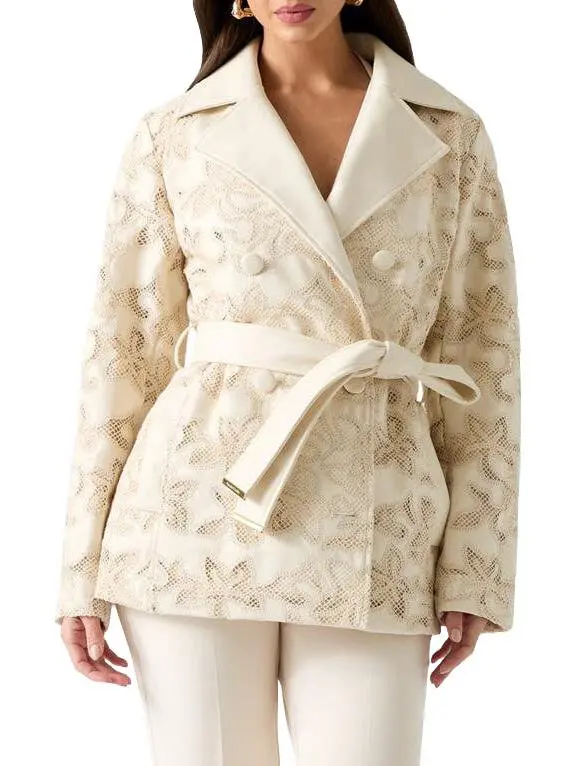 MARCIANO Ramona Lace Faux Leather Short Trench Coat - Mcdm-open