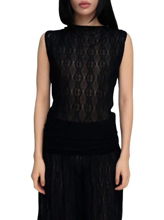 FIND ME NOW Sleeveless Textured High Neck Top - Black