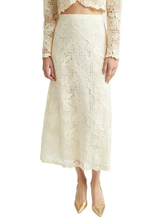 Lela Rose Lace Midi Skirt - Cream