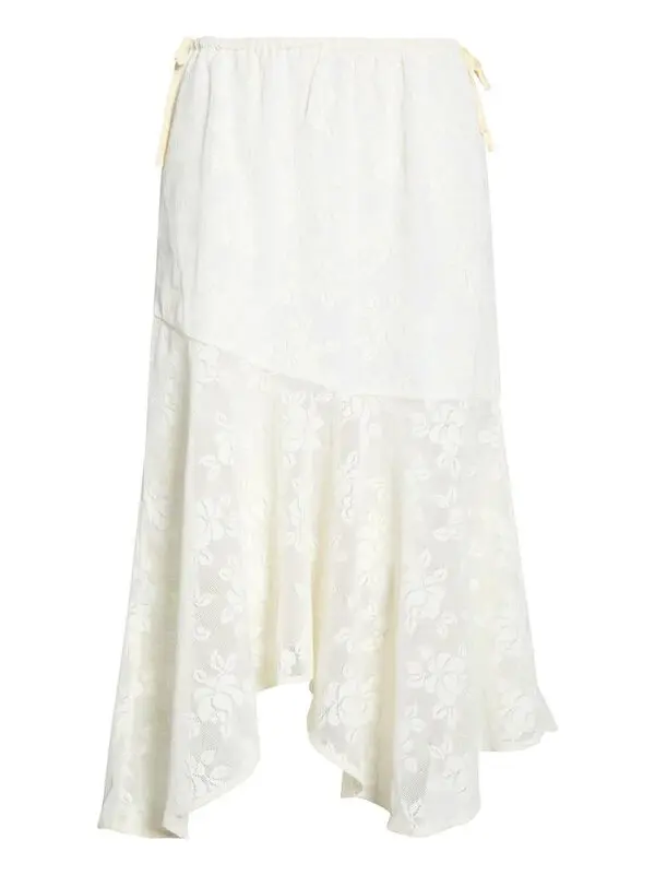 MUSE ASSEMBLY Floral Lace Asymmetric Midi Skirt - Ecru