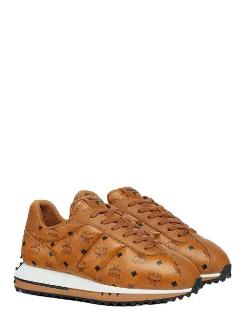 Mcm Quilted Monogram Leather Low Top Sneakers - Cognac