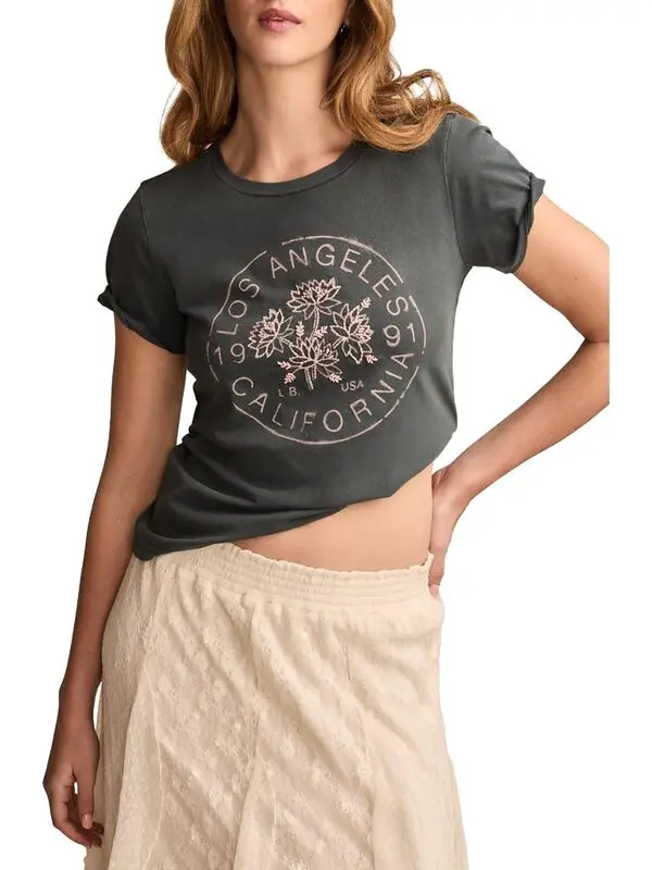 Lucky Brand Los Angeles Floral Embroidered Cotton Graphic T-shirt - Dark Slate