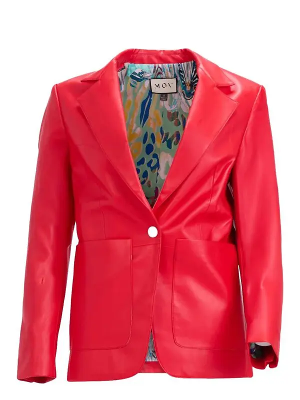 MOV Vegan Leather Blazer - Red