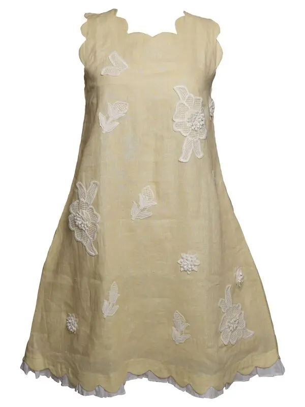MUDA CLOTHING FZ LLC Sleeveless Linen Dress With Floral Appliqu - Yellow