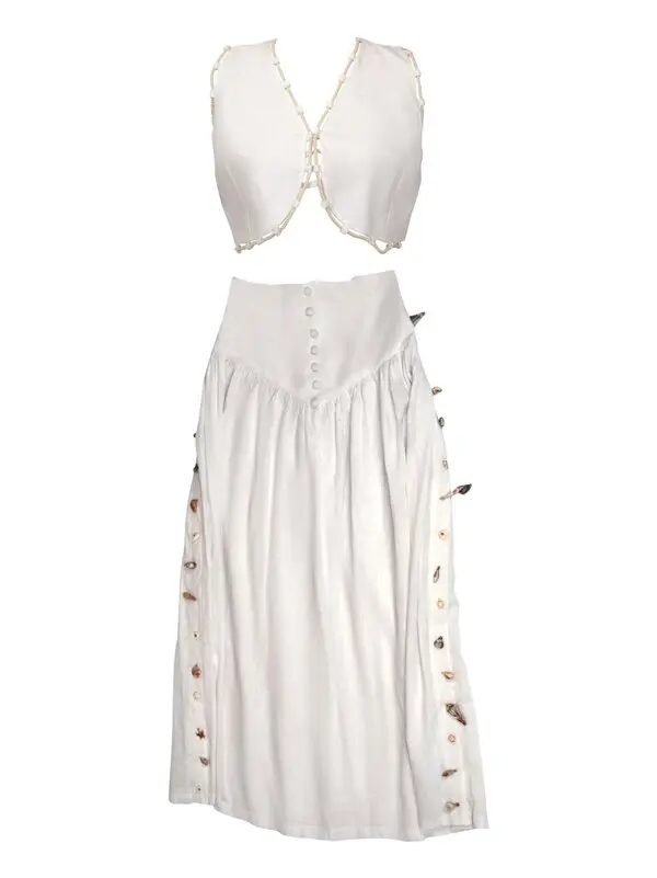 MUDA CLOTHING FZ LLC Linen Co-ord Set With Rope Detailing And Seashell Embellishments - White