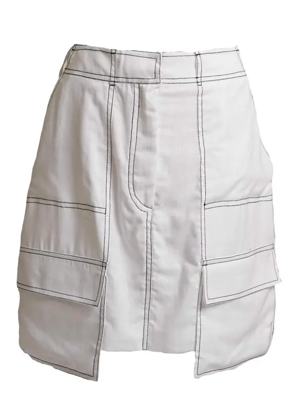 MUDA CLOTHING FZ LLC Zahra Linen Mini Skirt With Contrast Stitching - White