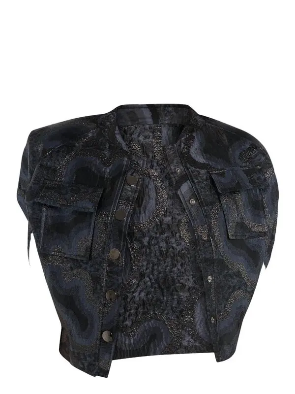 MOV Jacquard Cropped Bomber Jacket - Silver/black/blue