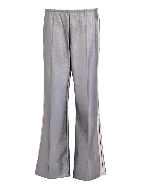 MOV Perfect Suit Pants — Straight-leg Vegan Leather With Side Stripes In Metallic - Grey