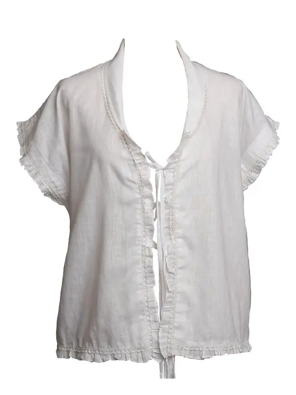 MUDA CLOTHING FZ LLC Mogra Linen Top With Ruffle And Lace Detail - White