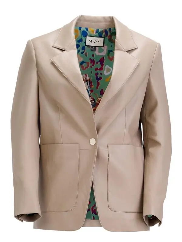 MOV Tailored Vegan Leather Blazer - Brown
