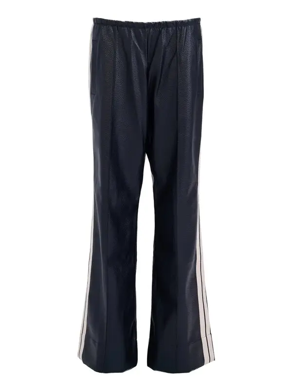 MOV Name' Straight-leg Vegan Leather Pants With Side Stripes - Black