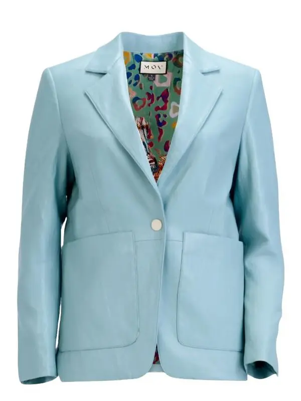 MOV Tailored Vegan Leather Blazer - Blue
