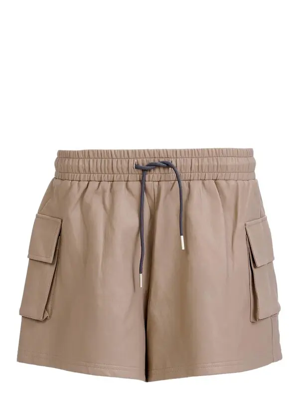 MOV Neutrals Cargo Shorts In Vegan Leather - Brown