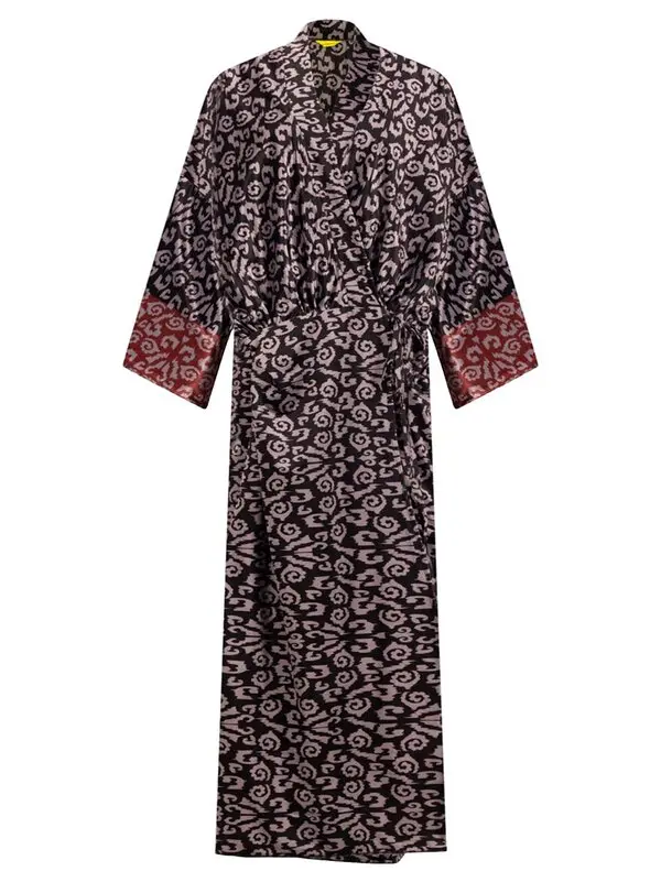 EMANMOON Patterned Satin Kaftan Dress - Black
