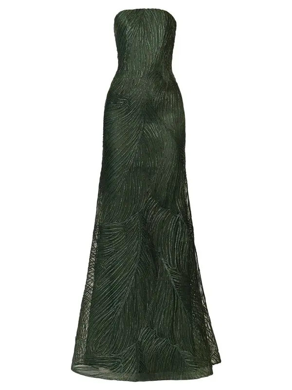 Naeem Khan Metallic Raffia Bustier Gown - Green