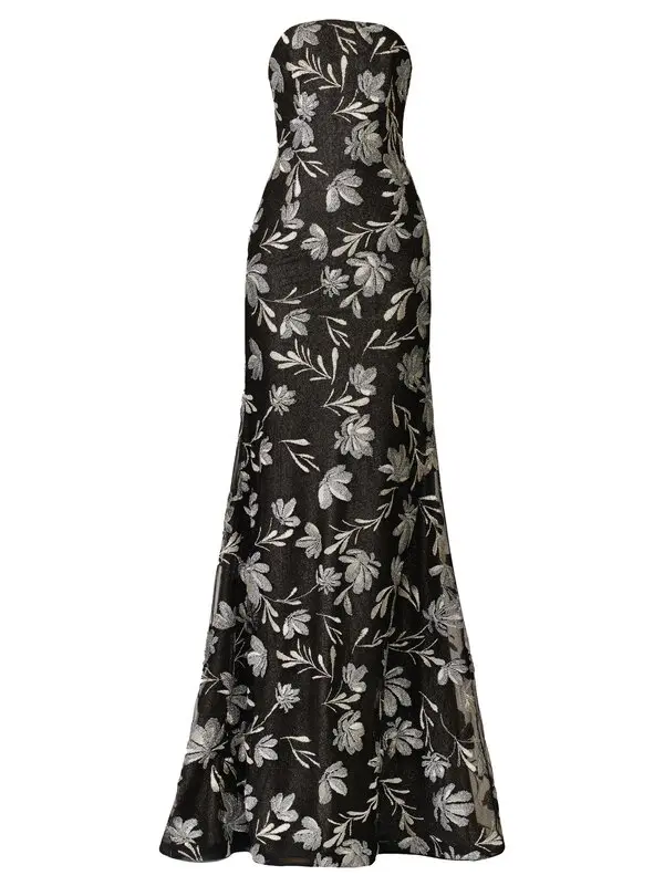 Naeem Khan Metallic Floral Raffia Gown - Black