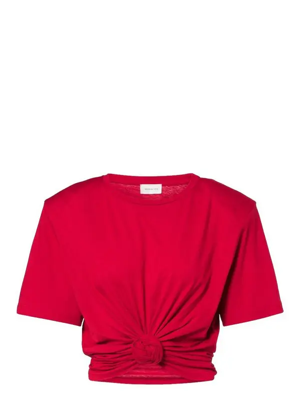 Magda Butrym Cropped Cotton-blend Jersey T-shirt With Knot Detail - Red