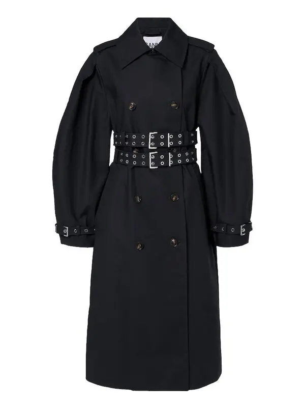 GANNI Cotton Trench Coat - Black