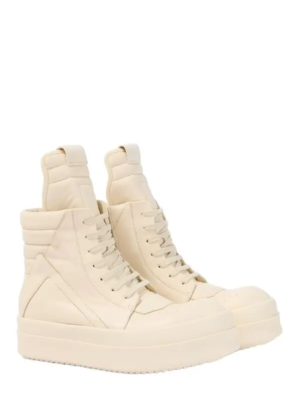 Rick Owens Mega Bumper Geobasket Leather High Top Sneakers - White