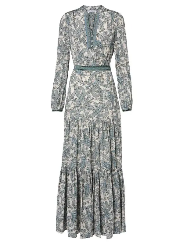 Veronica Beard Sama Printed Tiered Maxi Dress - Blue
