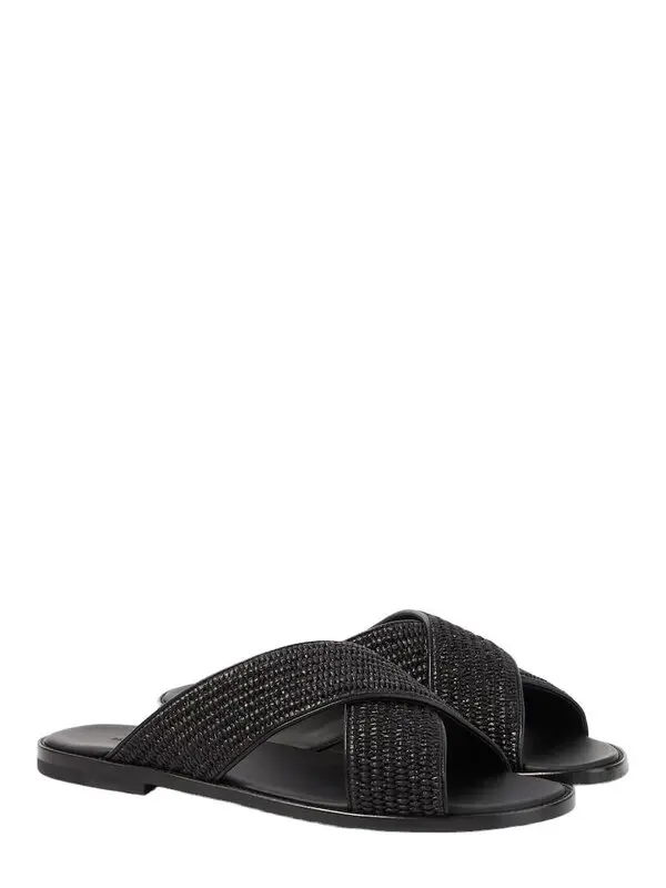 Manolo Blahnik Raffia Slide Sandals - Black