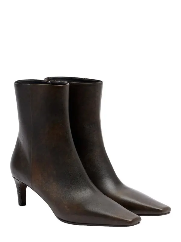 Brunello Cucinelli Monili Leather Ankle Boots - Brown
