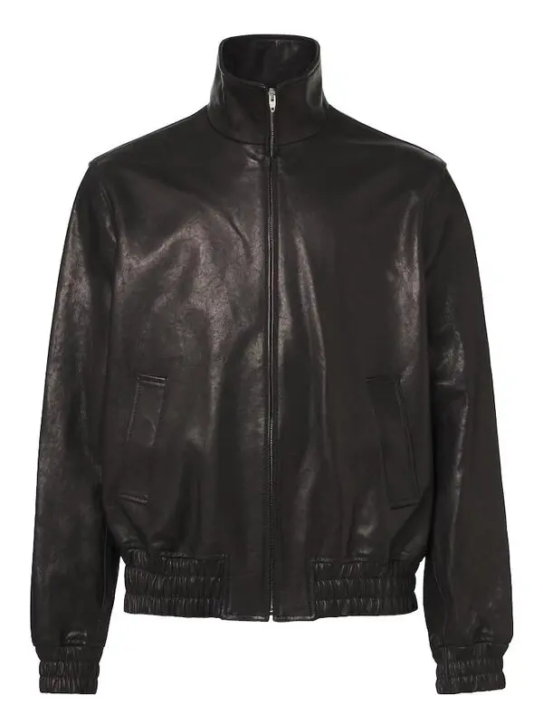 Valentino Garavani High Neck Leather Bomber Jacket - Black