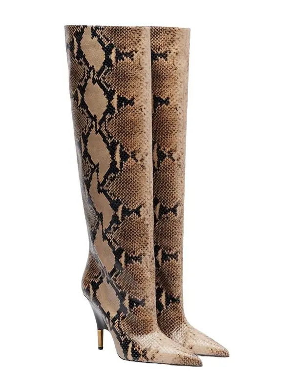 Khaite Bella Snake-effect Leather Knee-high Boots - Brown