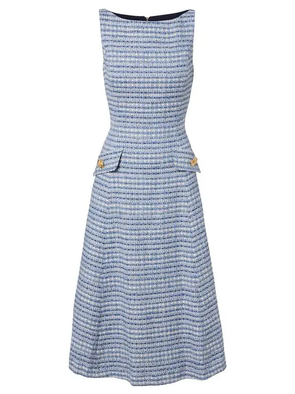 Carolina Herrera Multi Cotton-blend Tweed Midi Dress - Blue