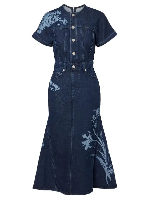 Erdem Printed Denim Midi Dress - Blue