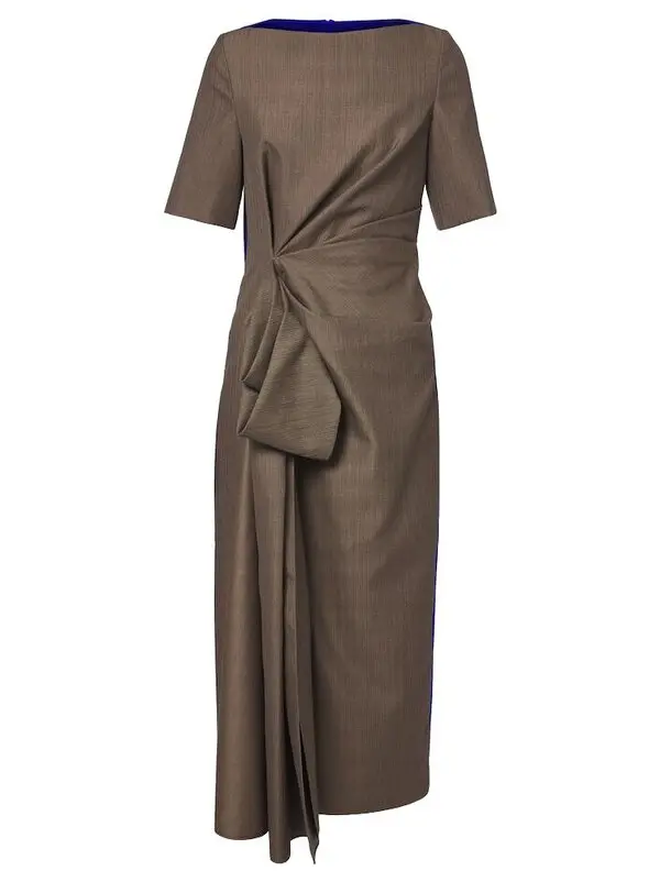 ROKSANDA Caia Draped Wool Midi Dress - Brown