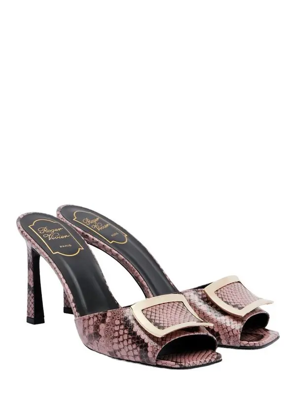 ROGER VIVIER Trompette Snake-print Leather Mules - Pink