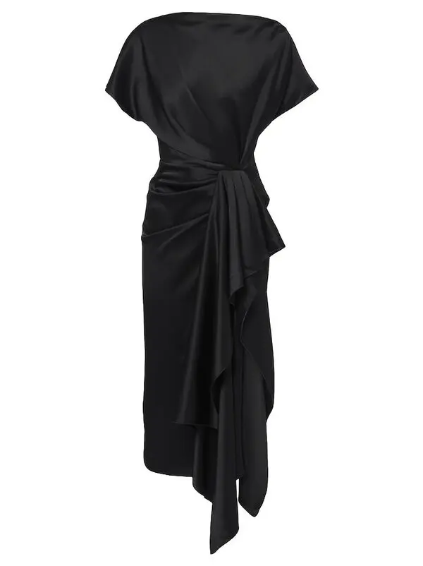 ROKSANDA Zoa Draped Satin Midi Dress - Black
