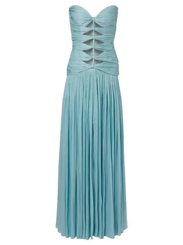 Costarellos Ruched Lurex Georgette Gown - Blue