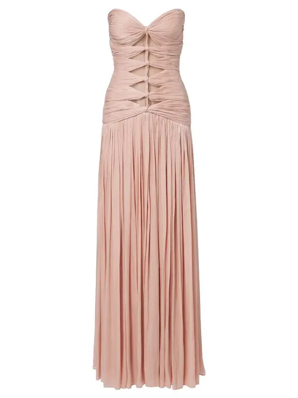Costarellos Ruched Lurex Georgette Gown - Pink
