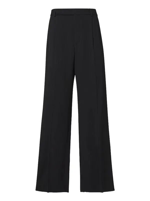 Saint Laurent Pinstriped Wool-blend Wide-leg Trousers - Black