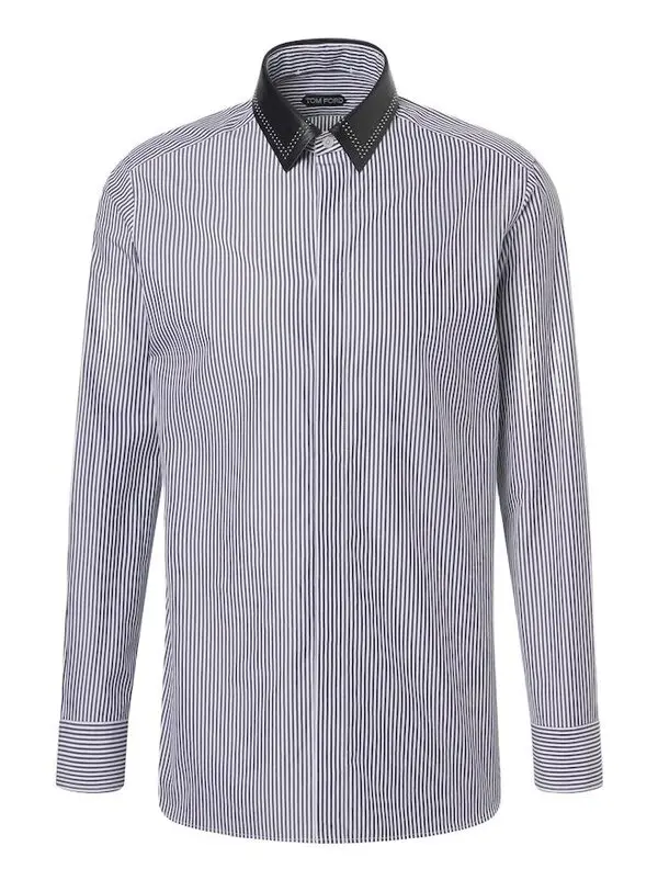 TOM FORD Striped Cotton Poplin Shirt - Black
