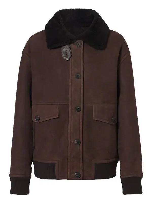 YVES SALOMON Shearling-trimmed Suede Jacket - Brown