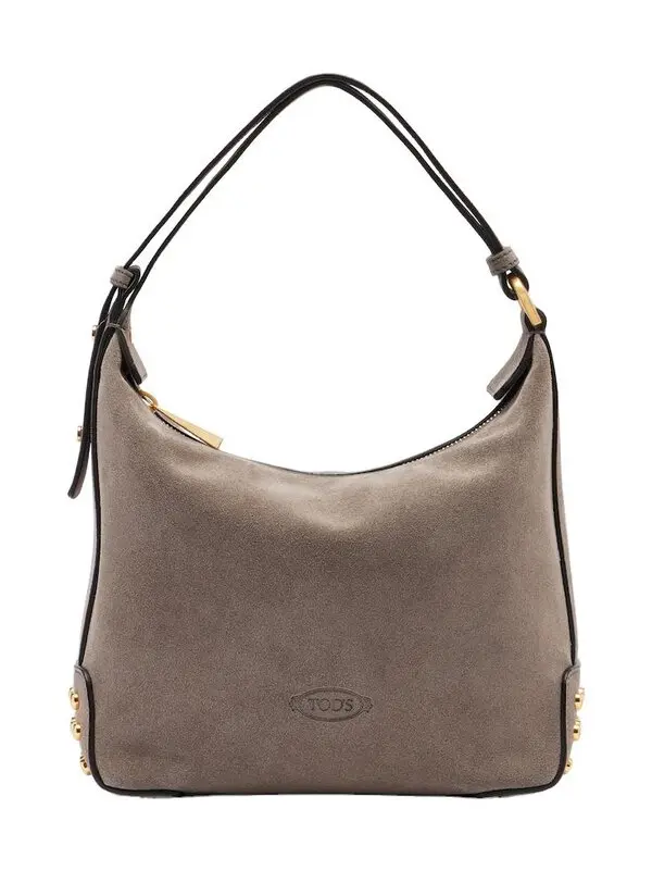 TOD'S Mini Suede Top-handle Bag With Metal Dots - Grey