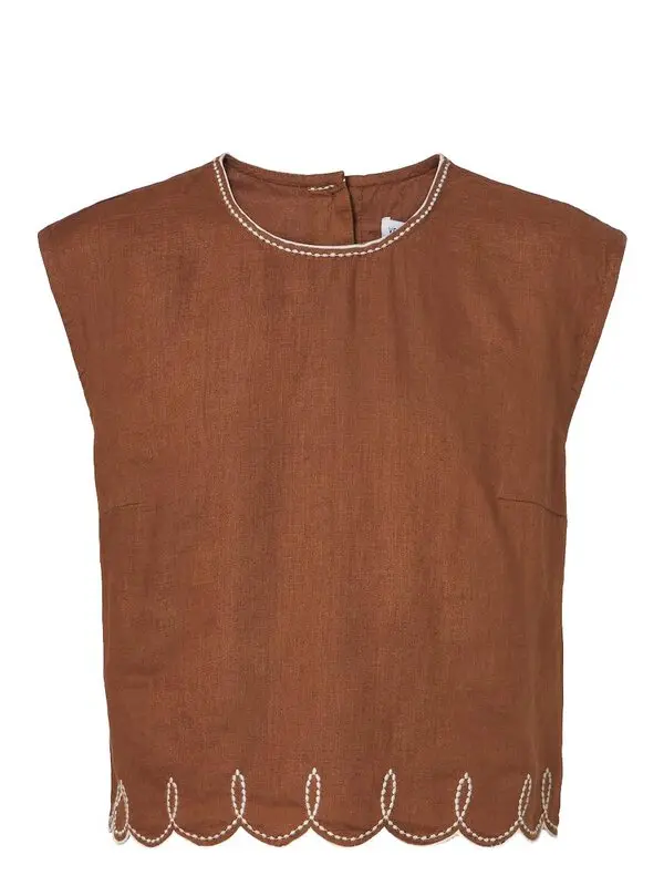 Veronica Beard Embroidered Linen Top - Brown