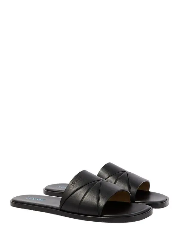 Loewe Origami Leather Slides - Black