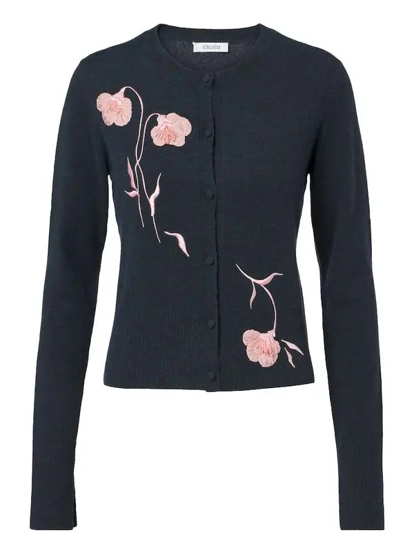 Erdem Floral Appliqué Cardigan - Green