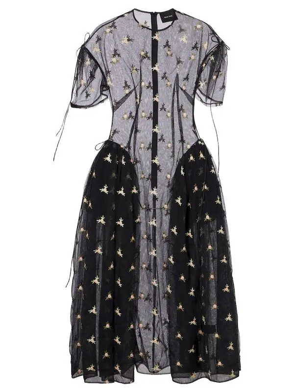 Simone Rocha Embroidered Tulle Midi Dress - Black