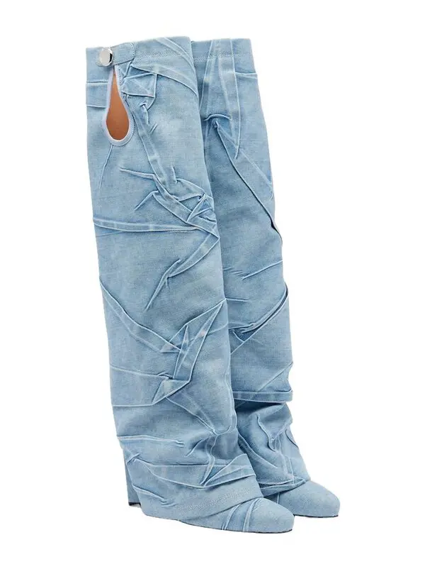 Attico Knee-high Denim Boots - Blue