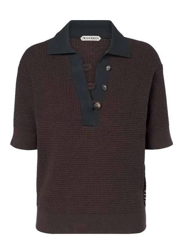 JW Anderson Waffle-knit Cotton And Cashmere-blend Polo Shirt - Green