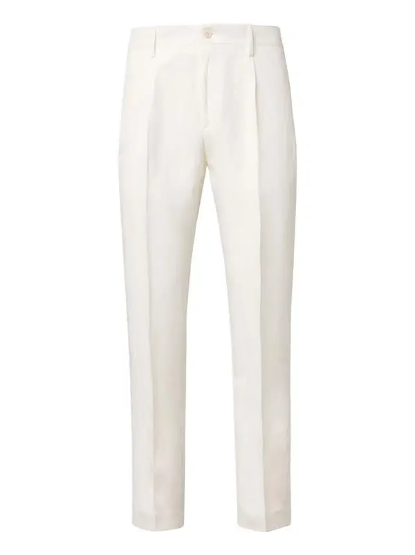 Canali Slim Fit Linen Silk Trousers - White