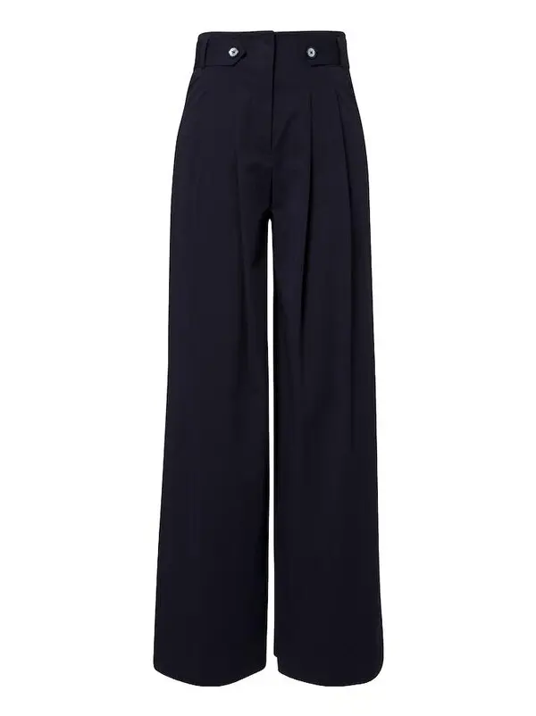 Veronica Beard Pleated Cotton-blend Wide-leg Pants - Blue