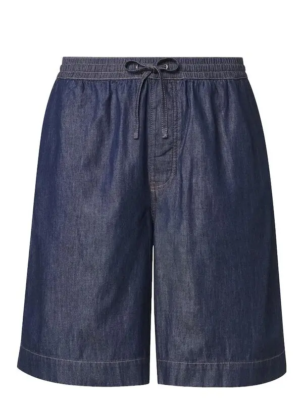 Loewe Anagram Cotton Chambray Shorts - Blue