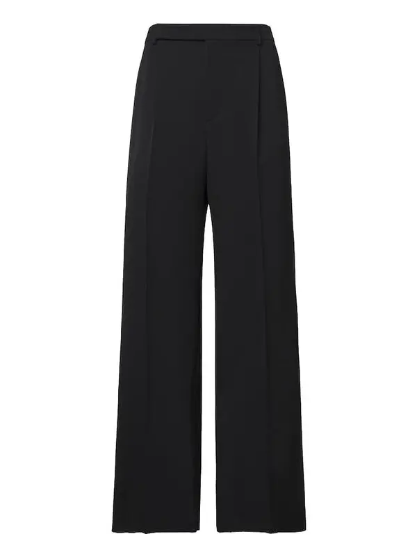 Saint Laurent Wool Gabardine Wide-leg Pants - Black